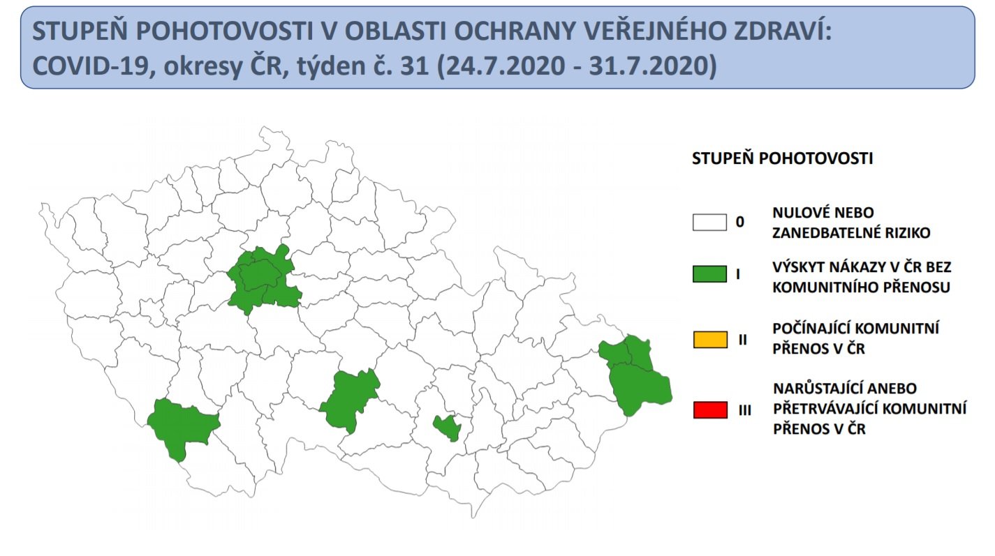 mapu České republiky podle míry epidemiologického rizika