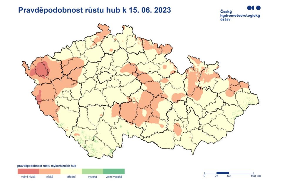 Meteorologové připravili mapu pravděpodobnosti růstu hub