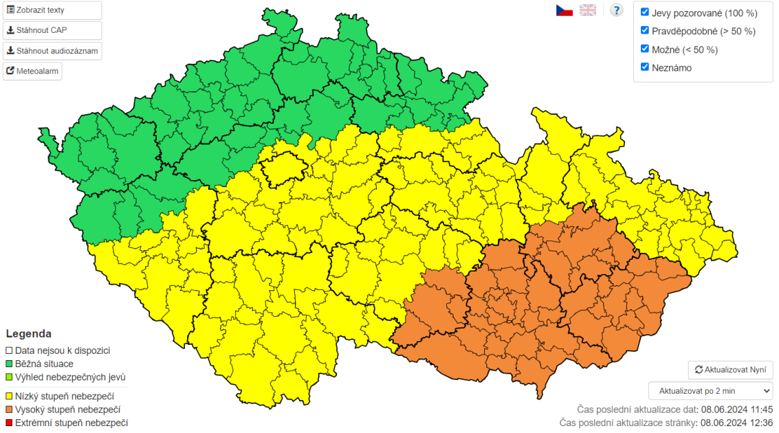 Většinu Česka večer a v noci zasáhnou velmi silné bouřky