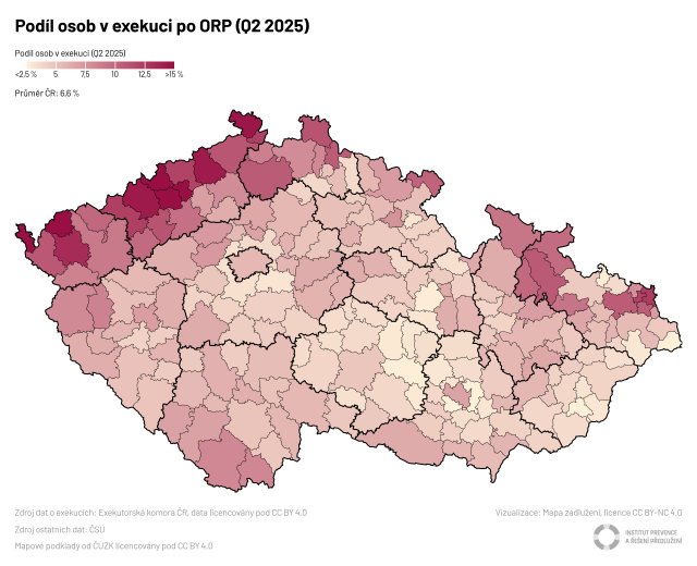 Mapa zadlužení: Na konci června mělo exekuce 606 000 lidí, počet klesá